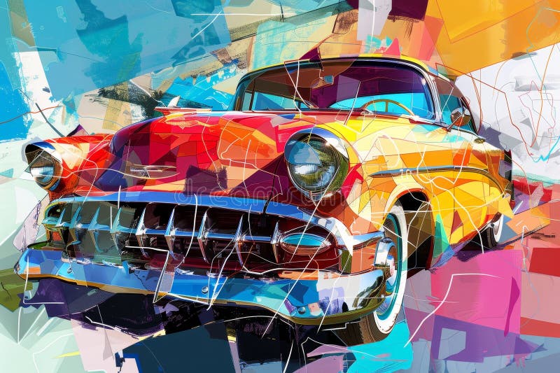 Dynamic Collage of Vibrant Cars with White Lines in a Segmented and ...