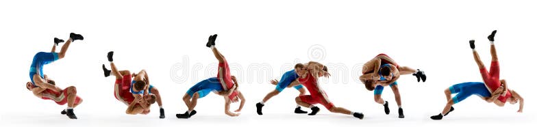 Dynamic Collage. Wrestlers Grappling, Flipping, Executing Moves in ...