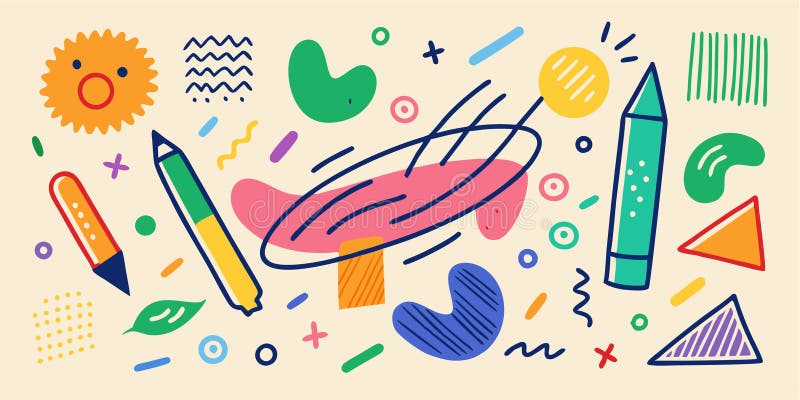 Crayon Doodle & Brush Stroke Vector Collection Stock Vector ...