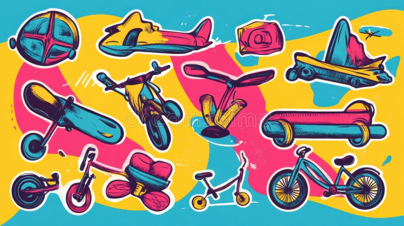 Dynamic Collection of Transportation Stickers Featuring Planes, Bikes ...