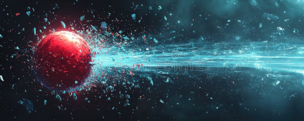Dynamic Collision of Red Sphere and Blue Energy Beam Stock Photo ...