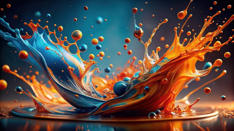 Dynamic Collision of Vibrant Blue and Orange Paint Splashes. Generative ...
