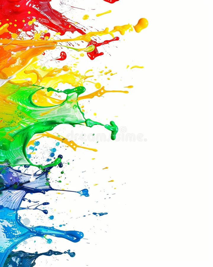 Dynamic Color Collision Paint Splashes on White Background Stock ...