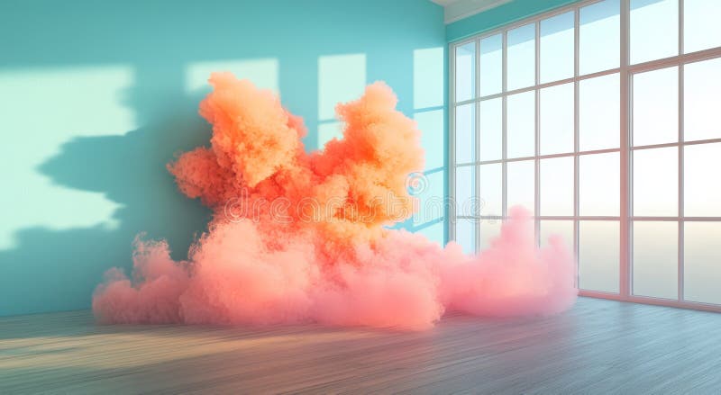 Dynamic Color Splash in a Bright Room with Garden Vista Stock Photo ...