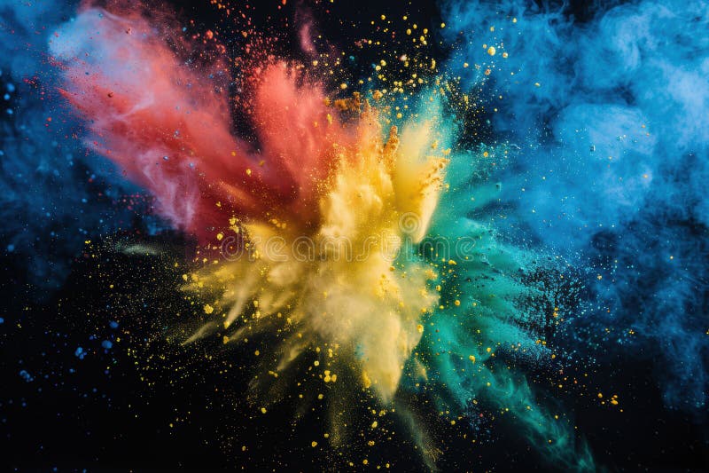 Dynamic Colored Powder Explosion. Rainbow Colors Dust Background Stock ...