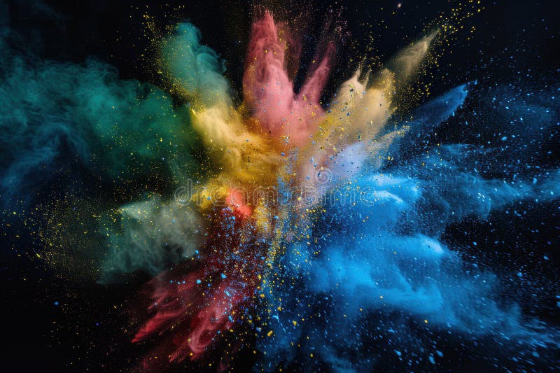 Dynamic Colored Powder Explosion. Rainbow Colors Dust Background Stock ...