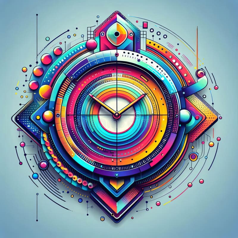 This Abstract Clock Design Features Numbers and Hands Floating among ...