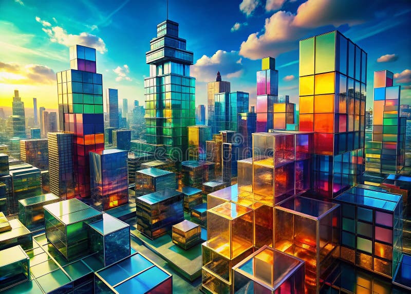 Dynamic Colorful Cubes Define a Futuristic Modern Cityscape Innovative ...