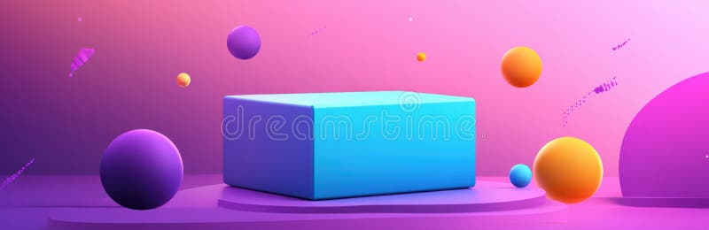 Vibrant 3D Geometric Shapes Including a Blue Box and Colorful Spheres ...