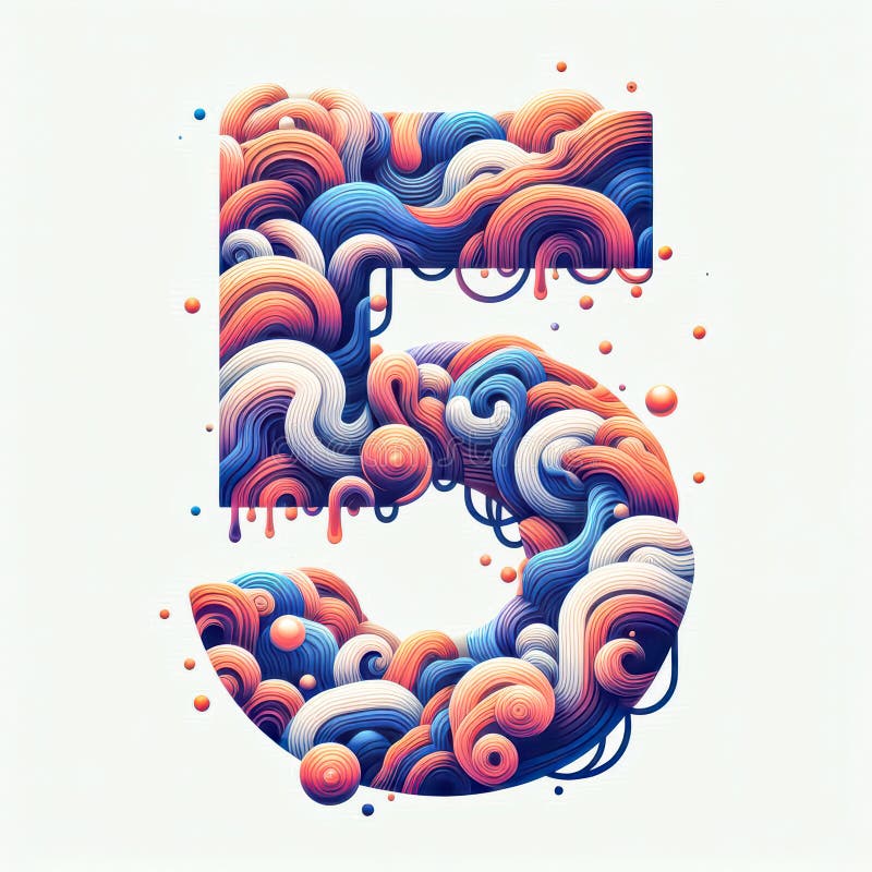 Dynamic Colorful Design of the Number Five with Flowing Wave Patterns ...