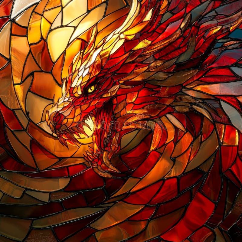 A Dynamic, Colorful Dragon Adorned with a Mosaic Pattern, Against a ...
