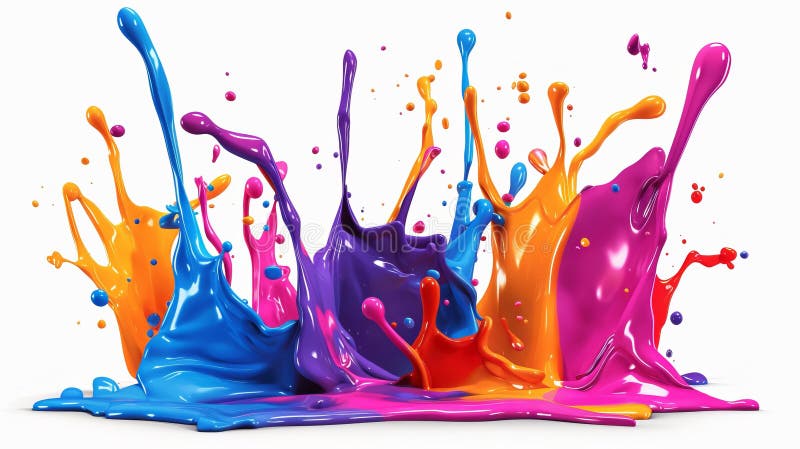 Vivid Paint Splashes on a White Background. Vibrant Color Explosion ...
