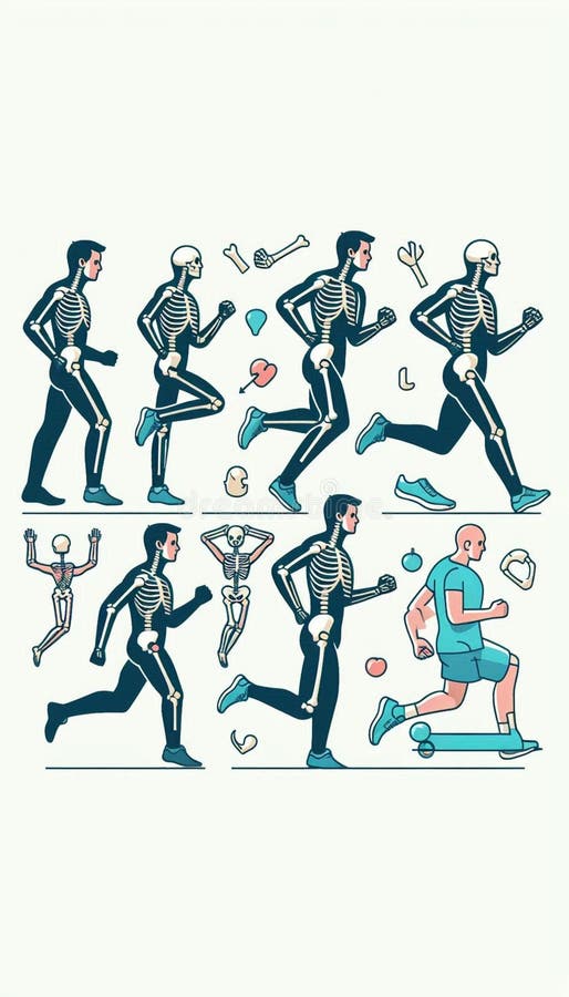 The Skeletal System in Motion: Minimalist Anatomy Stock Illustration ...