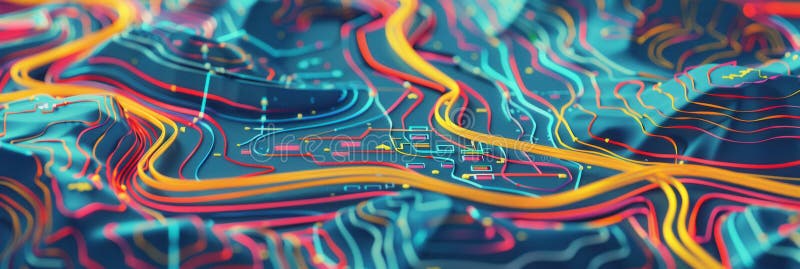 Dynamic and Colorful Routes Overlay a Stylized Map, Emphasizing ...