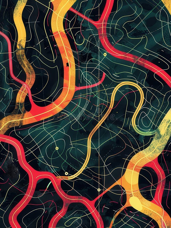 Dynamic and Colorful Routes Overlay a Stylized Map, Symbolizing ...