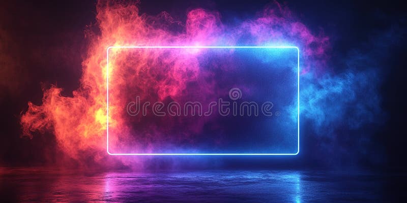 Dynamic Colorful Smoke with Glowing Rectangular Frame in Dark ...