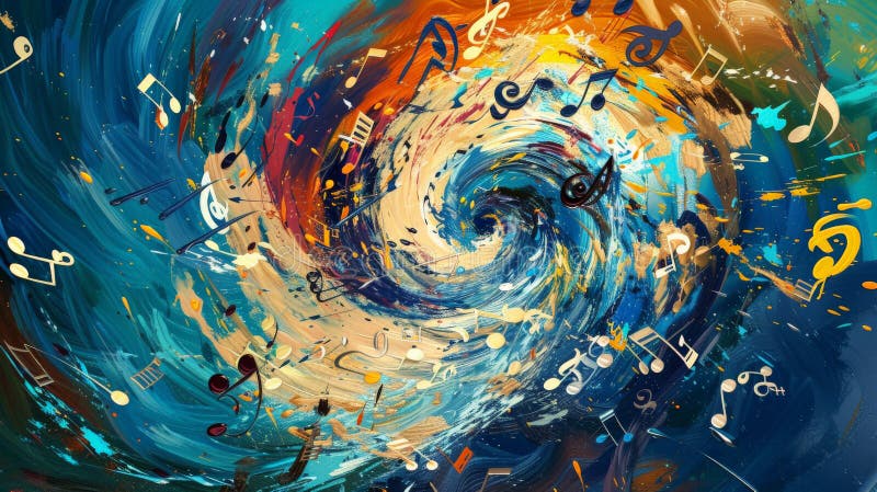 A Dynamic, Colorful Swirl of Paint and Musical Notes, Creating an ...