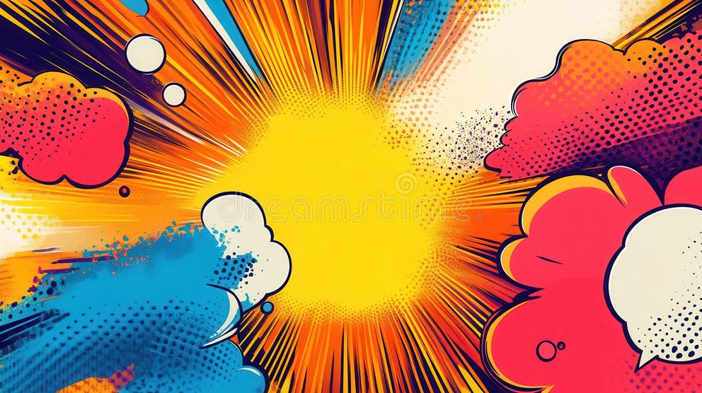 Dynamic Comic Book Background with Vibrant Colors, Halftone Patterns ...