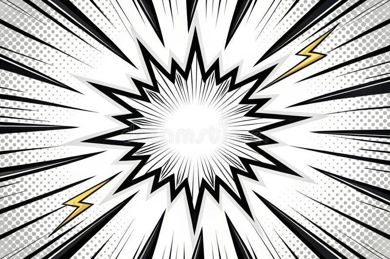 Dynamic Comic Book Explosion Burst with Lightning and Halftone Dots ...
