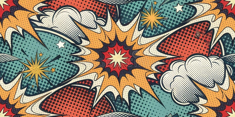 Dynamic Comic Book Explosion Pattern with Vibrant Colors and Retro ...