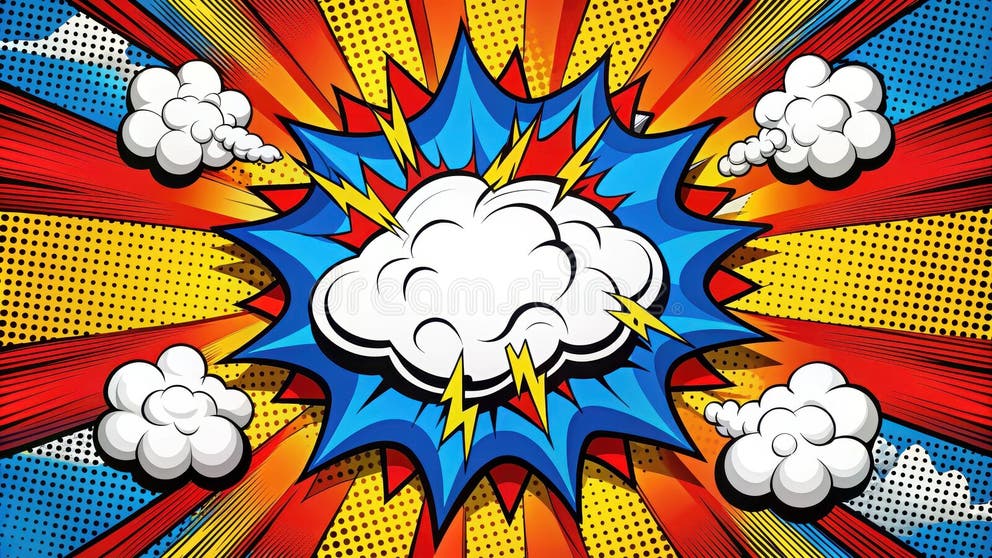 Dynamic Comic Book Explosion with Speech Bubble and Motion Lines ...