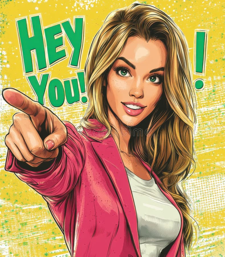 Dynamic Comic Book Illustration of Woman Pointing with Engaging ...