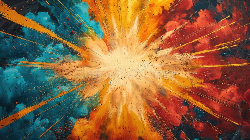 Dynamic Comic Book Panel Depicting a Colorful Explosion during a ...