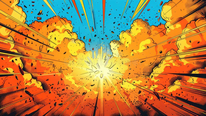 Dynamic Comic Book Panel Depicting a Colorful Explosion during a ...