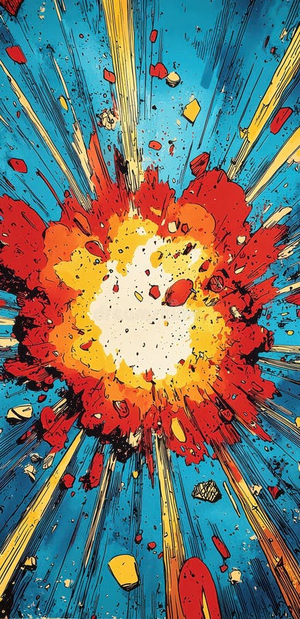Dynamic Comic Book Panel Illustrating a Powerful Explosion with Vibrant ...