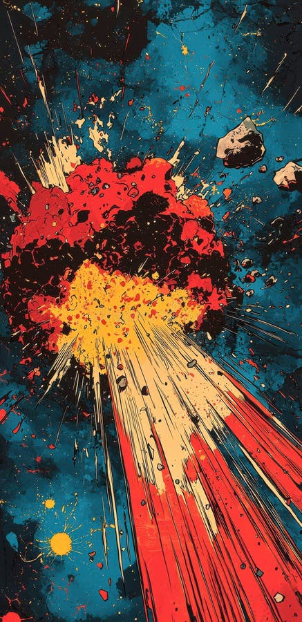 Dynamic Comic Book Panel Illustrating a Powerful Explosion with Vibrant ...