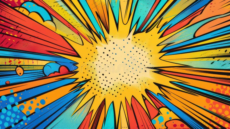 Dynamic Comic Book-Style Burst with Vibrant Rays and Dot Patterns Stock ...