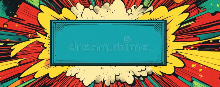 Dynamic Comic Book Style Explosion with a Blank Blue Rectangle ...
