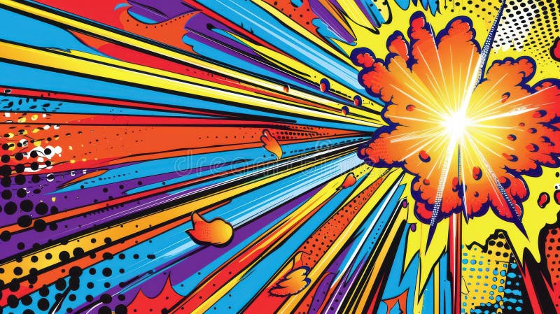 Dynamic Comic Book-Style Explosion with Multicolored Rays and Patterns ...