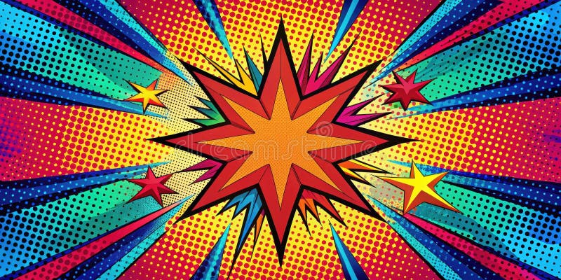 Dynamic Comic Book Style Explosion with Vibrant Stars and Radial Lines ...