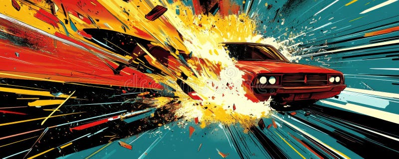 Dynamic Comic Book-style Illustration Showcasing an Explosive Action ...