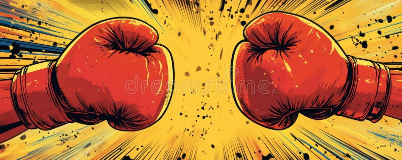 Dynamic Comic-style Boxing Scene Featuring Vibrant Red Boxing Gloves ...