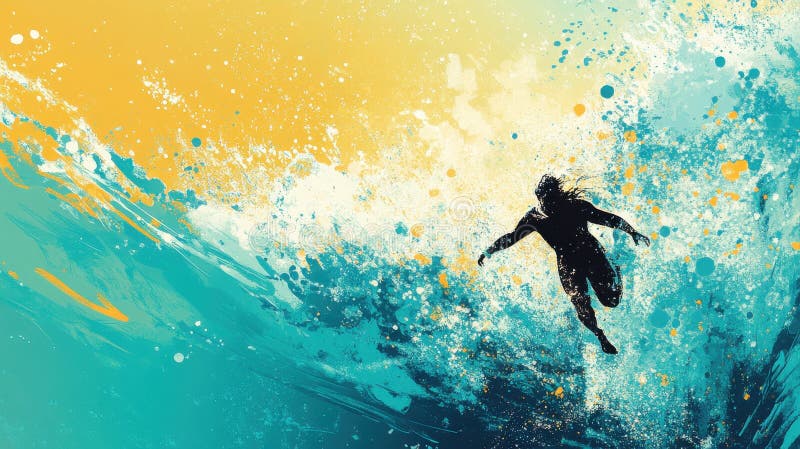 Dynamic Comic-style Diving Scene with Vibrant Splashes of Yellow and ...