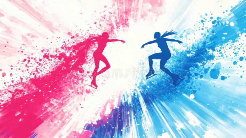 Dynamic Comic-style Figure Skating Illustration with Vibrant Splashes ...