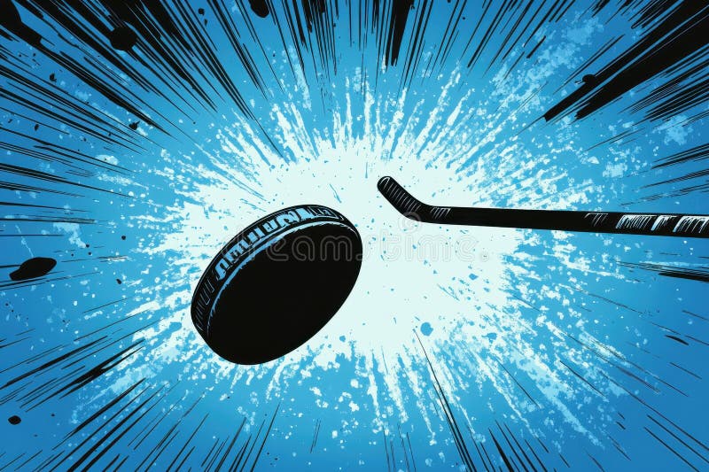 Dynamic Comic-style Hockey Illustration with a Speeding Puck and Hockey ...