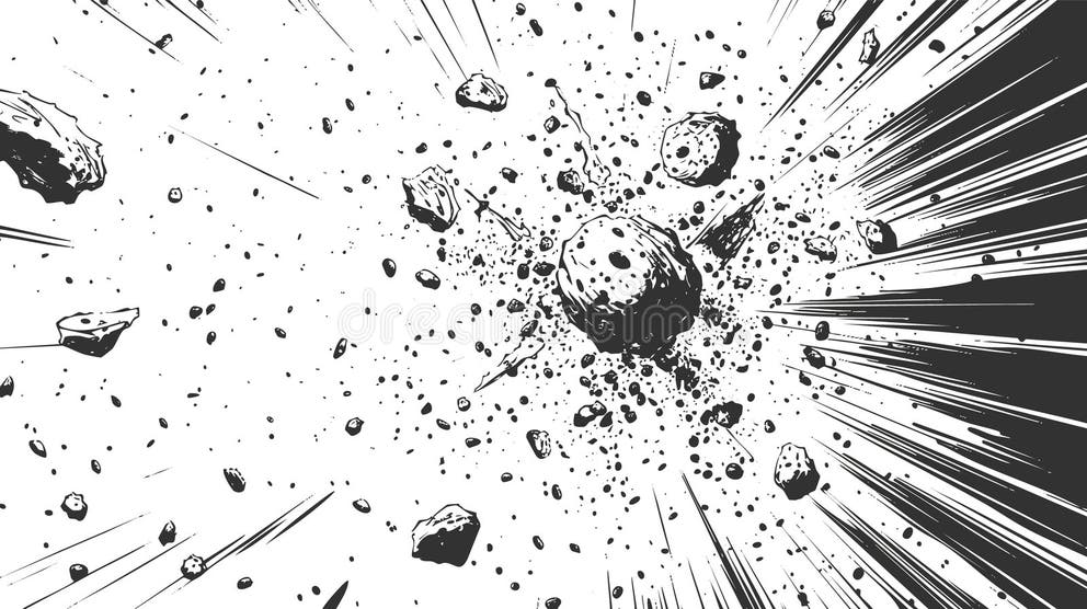 Dynamic Comic-style Illustration of an Asteroid Explosion in Space ...