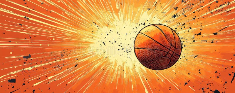 Dynamic Comic-style Illustration of a Basketball with Explosive Energy ...