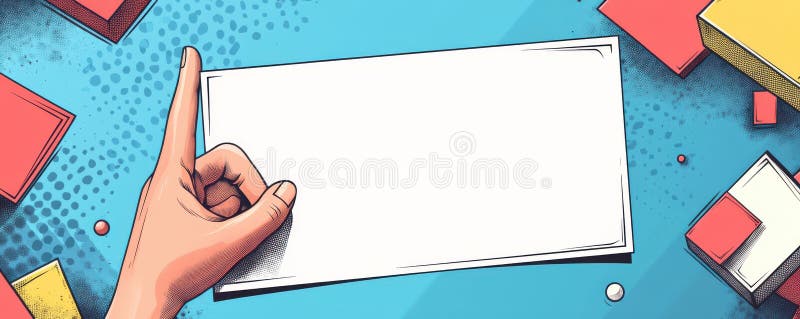 A Dynamic Comic-style Illustration Featuring a Hand Pointing at a Blank ...