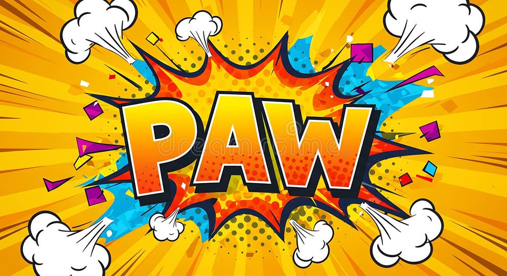 Dynamic Comic Style Illustration Featuring the Word Paw with Action ...