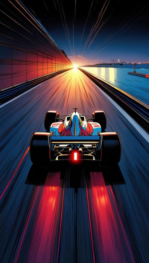 Comic Style Racing Car at Sunset Stock Image - Image of sunset, speed ...