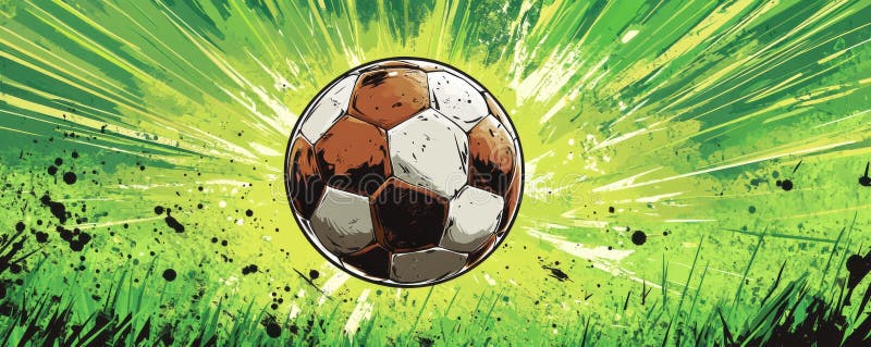 Dynamic Comic-style Soccer Ball Illustration with Vibrant Green ...