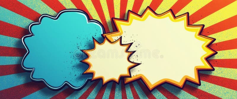 Dynamic Comic-style Speech Bubbles on a Vibrant Sunburst Background ...