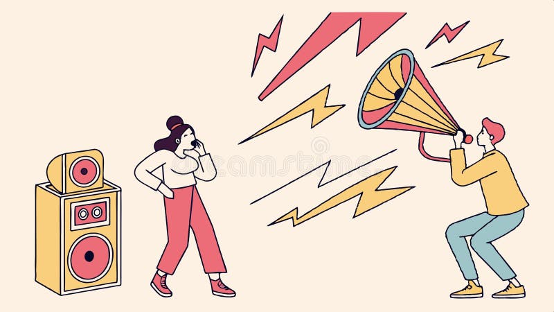 Dynamic Communication Illustration with Megaphone Speakers Vector ...