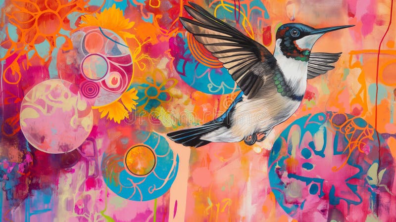 Dynamic Composition of a Bird in Flight with an Abstract Background of ...