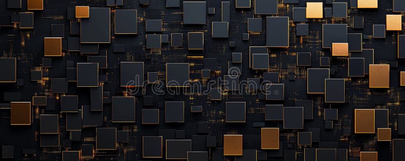A Dynamic Composition of Black and Golden Squares Creating an Abstract ...