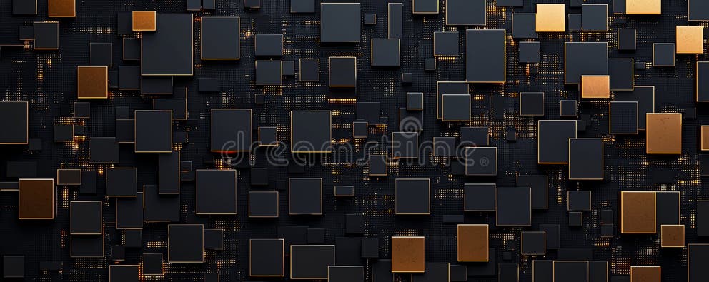 A Dynamic Composition of Black and Golden Squares Creating an Abstract ...